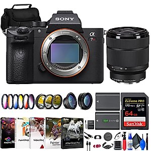 Sony a7R IIIA Mirrorless Camera (ILCE7RM3A/B) + Sony FE 28-70mm Lens + 64GB Card + Filter Kit + Wide Angle Lens + Telephoto Lens + Color Filter Kit + Bag + NP-FZ100 Compatible Battery + More (Renewed)
