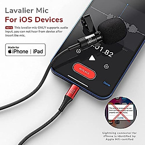 Pixel Lavalier Microphone for iPhone (Apple MFi-Certified) | Lav Mic for iPhone for Vlogging | External Microphone for iPhone Video Recording, Compatible with All Lightning Device (10ft)