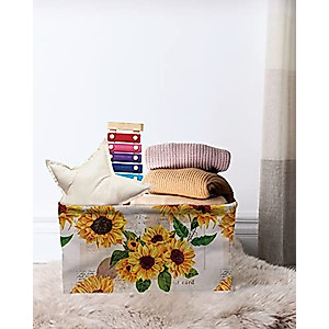 Storage Baskets for Shelves, Foldable Rectangle Storage Baskets, Sunflower with Old Newspaper Storage Containers for Organizing Dorm Closet Room, 2-Pack (15” x 11” x 9.5”)