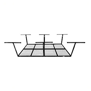 Cat 96 x 48 Inch Adjustable Height Hammer Granite Finished Steel Wire Overhead Garage Ceiling Mount Storage Rack Shelf System, Black