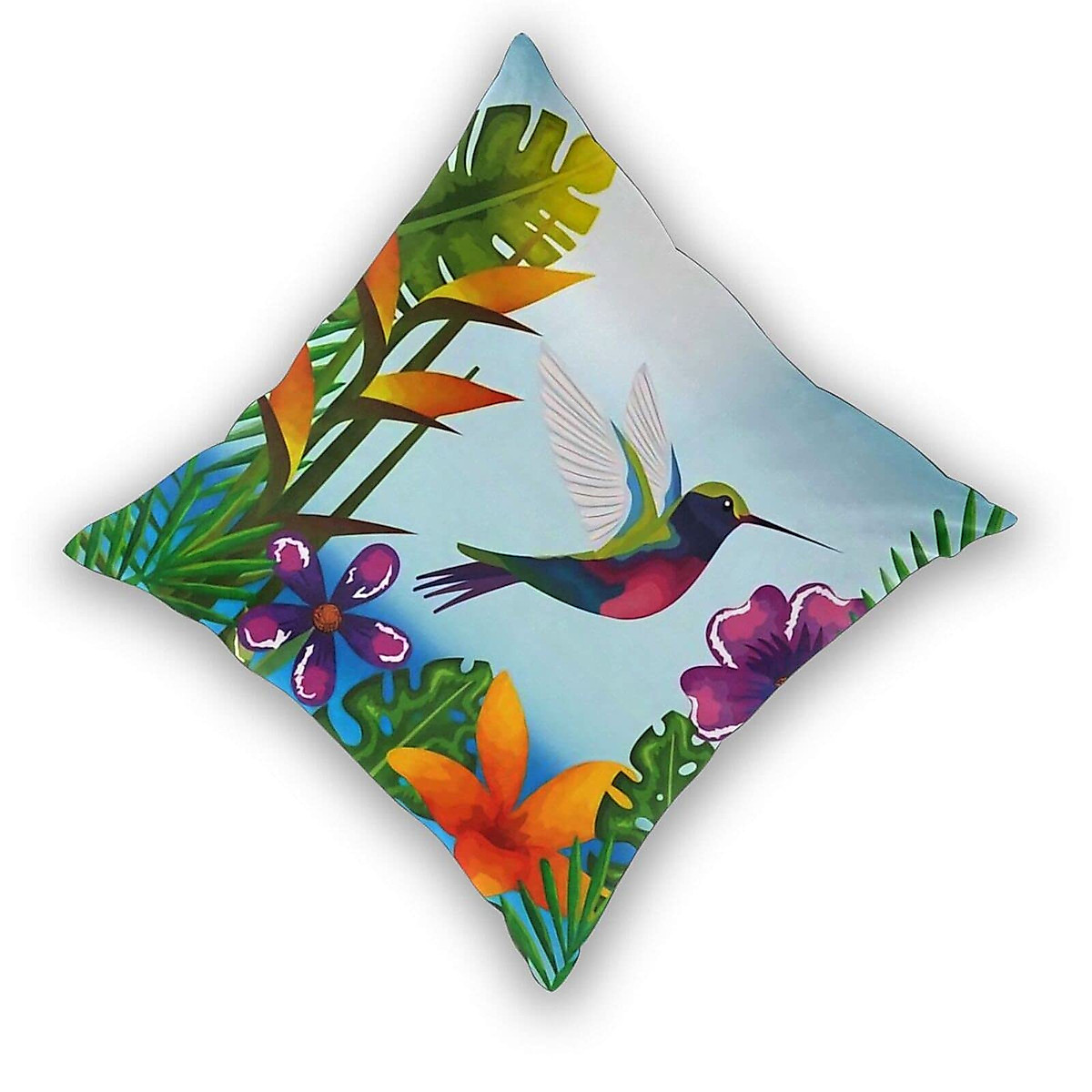 Tropical and Exotic Garden with Hummingbird Design Pillow Cover Soft Square Decorative Pillow Covers for Home Sofa Couch 18" X 18" Set of 2 Outdoor Decorative Pillowcase (2 Pack)