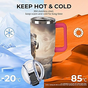 Aries 40 Oz Car Cup Stainless Steel Travel Mug Leak-Proof Insulated Tumbler with Handle Light Rose Red-style