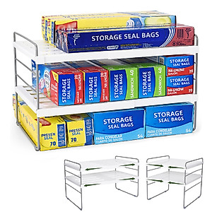 Pantry Organization and Storage for Kitchen - Expandable Kitchen Wrap Box Organizer Rack, Foil Organizer for Cabinet & Counter, Height & Width Adjustable Cupboard Storage Rack - (3 Tier 9.8 to 15.6"L)