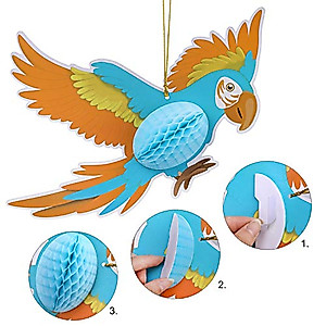HOWAF 6 Pieces Tropical Birds Honeycomb Parrot Hawaiian Summer Beach Tiki Bar Luau Party Hanging Decorations