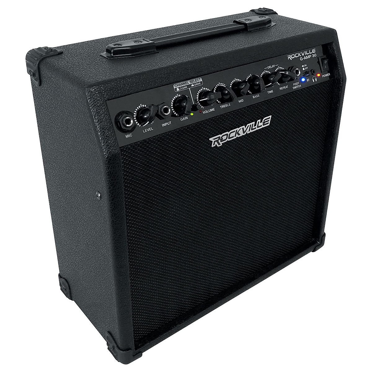 Rockville G-AMP 30 Watt Guitar Combo Amplifier Amp w/Bluetooth+Footswitch+Mic
