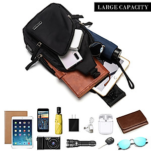 Men Sling Backpack Nylon Water Resistant Shoulder Chest Crossbody Sling Bag with USB Charging Port Black