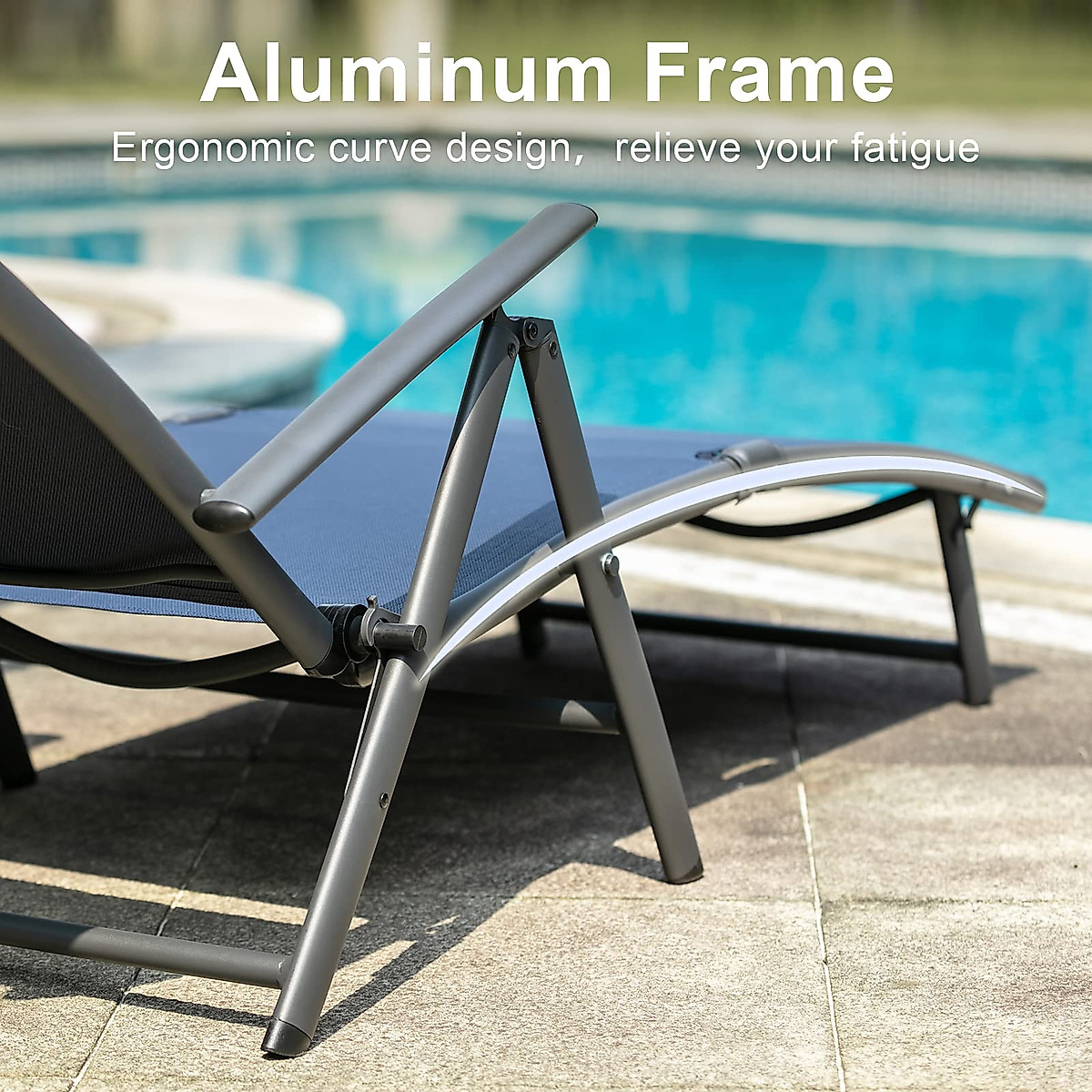 NATURAL EXPRESSIONS Chaise Lounge Outdoor, Aluminum Pool Lounger Chairs Portable Folding Patio Recliner Chair with 7 Position Adjustable Backrest for Beach, Backyard, Poolside,Lawn Supports 300 lbs