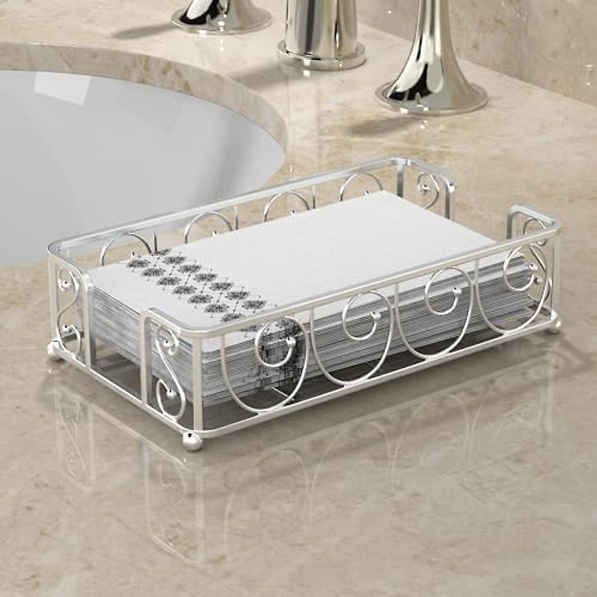 LEVIMETREE Napkin Holder for Bathroom – Cast Iron Silver Napkin Holder for Table – Versatile and Modern Bathroom Napkins Guest Disposable – Premium Paper Hand Towels Caddy, Bathroom Napkin Tray