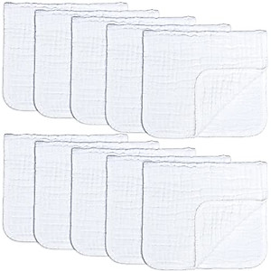 Comfy Cubs Muslin Burp Cloths Large 100% Cotton Hand Washcloths for Babies, Baby Essentials 6 Layers Extra Absorbent and Soft Boys & Girls Baby Rags for Newborn Registry (White, 10-Pack, 20" X10")