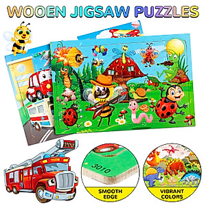 Puzzles for Kids Ages 4-8, 14 Pack Wooden Jigsaw Puzzles 30 Pieces Preschool Educational Learning Toys Set for Toddler Boys and Girls Stocking Stuffers