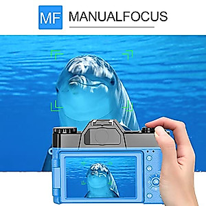 Digital Camera for Photography VJIANGER 4K 48MP Vlogging Camera for YouTube with WiFi, 16X Digital Zoom, 52mm Wide Angle & Macro Lens, 2 Batteries, 32GB TF Card(YL24-Blue)