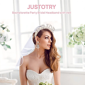 JUSTOTRY Bride Headband for Bachelorette - Bachelorette Outfit for Bride To Be Pearl Hairband Veil for Bridal Shower Gift (pearl)