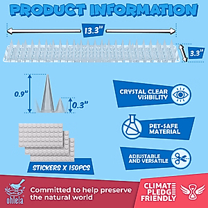 ohlela 24 Pack Bird Spikes for Outside to Keep Birds Away - 26.5ft Balcony Pigeon Deterrent, Bird Deterrents for Outside Patio, Bird Spikes for Pigeons and Other Small Birds, Crows, Woodpeckers