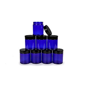 Vivaplex, Cobalt Blue, 8 ounce, Round Glass Jars, with Black Lids - 8 pack