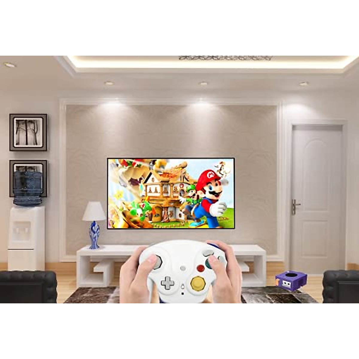 VTone Wireless Gamecube Controller, 2 Pieces 2.4G Wireless Classic Gamepad with Receiver Adapter for Wii Gamecube NGC GC (Black and White)