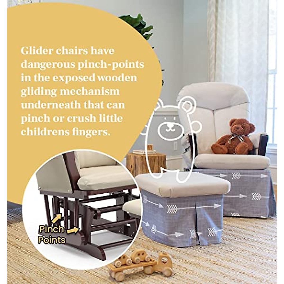 Glider Skirt, Universal Fit Safety Skirt for Glider Chair and Ottoman for Nursery, Baby Proofing Pinch Guard, Glider Chair and Ottoman Sold Separately, Slate Arrow Style