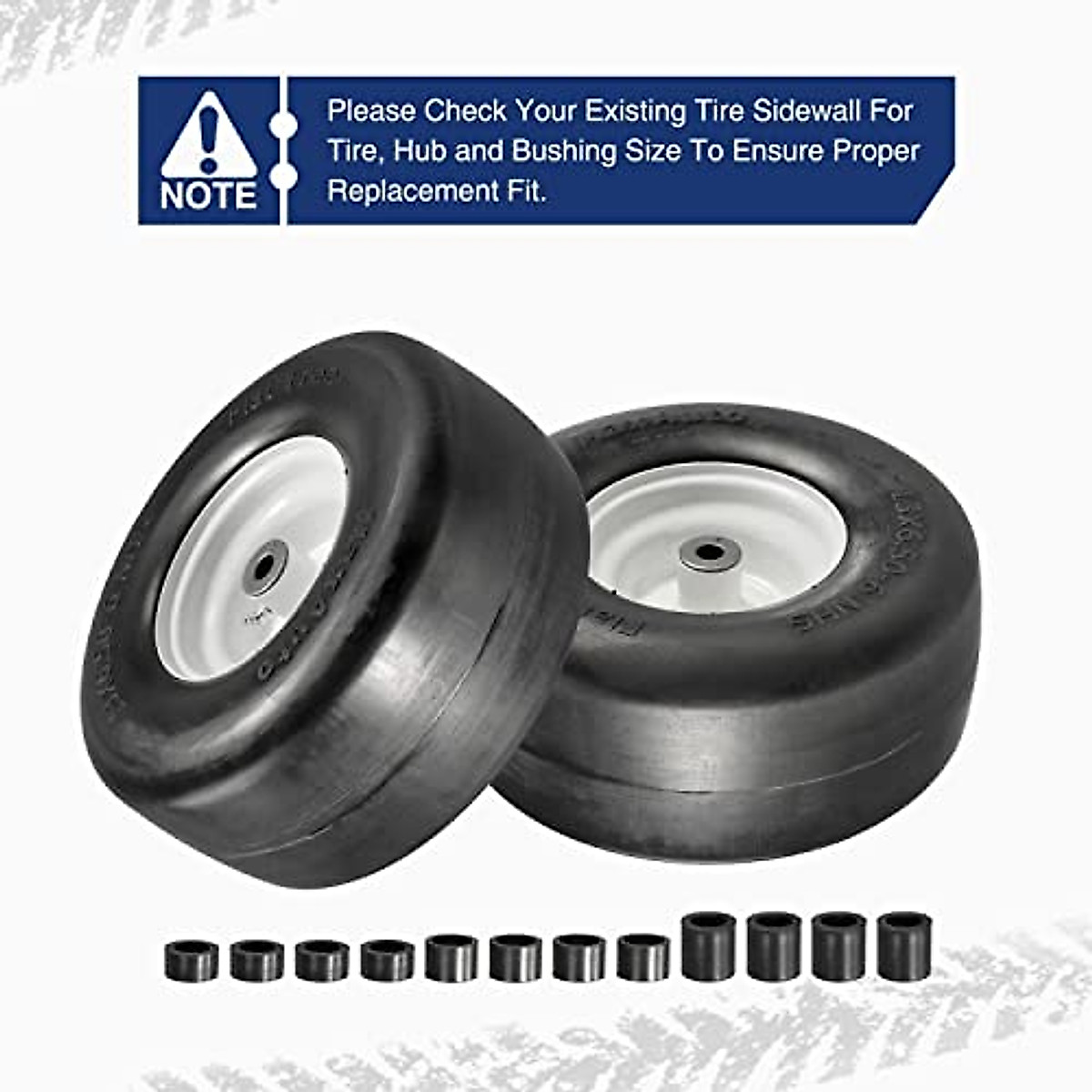 MaxAuto Set of 2 13x6.50-6 Flat Free Lawn Mower Smooth Tires on Wheel for Lawn Mower Garden Tractor(4.0"Centered Hub - Hub Length 4"-7.1" with 5/8" Sintered iron Bushing)