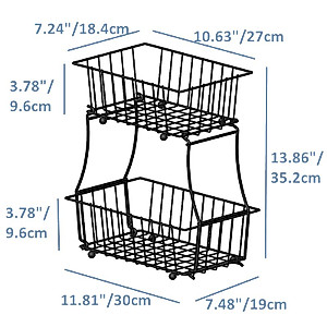 VANLAMNI 2 Tier Wire Fruit Storage Basket for Kitchen Countertop, Bread Vegetable Snack Fruit Storage Basket, Black