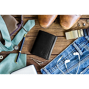 Stealth Mode Trifold Wallet - RFID Blocking Wallet with Flip ID Holder - Leather Case for Money, Credit Cards - Mens Organizer, Divided Billfold, Identity Protection - Men's Gifts (Carbon Fiber)