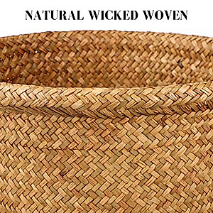 Operitacx Waste Basket Basket Woven Waste Rattan Trash Laundry Hamper Trash Can Garbage Container Bin Storage for Plant Pot Clothes Sundries 10.4X11.4 inch Laundry Wicker Seagrass Baskets