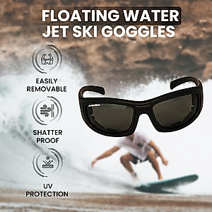Stealth Hybrid Goggles Matte Black Frame/Smoke Sunglasses Floating Water Jet Ski Goggles Sport Designed for Kite Boarding, Surfer, Kayak, Jetskiing, other water sports.