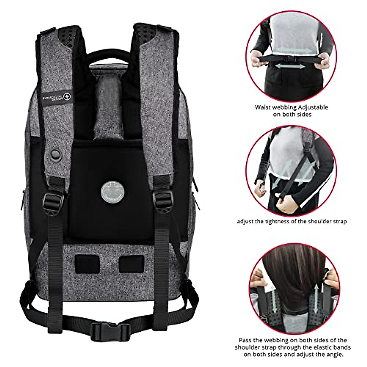 Swissdigital Design Zion Men's College Business Travel Massaging Backpack RFID Protection Pre-Wired USB Charging Fits Laptops up to 15.6", Grey