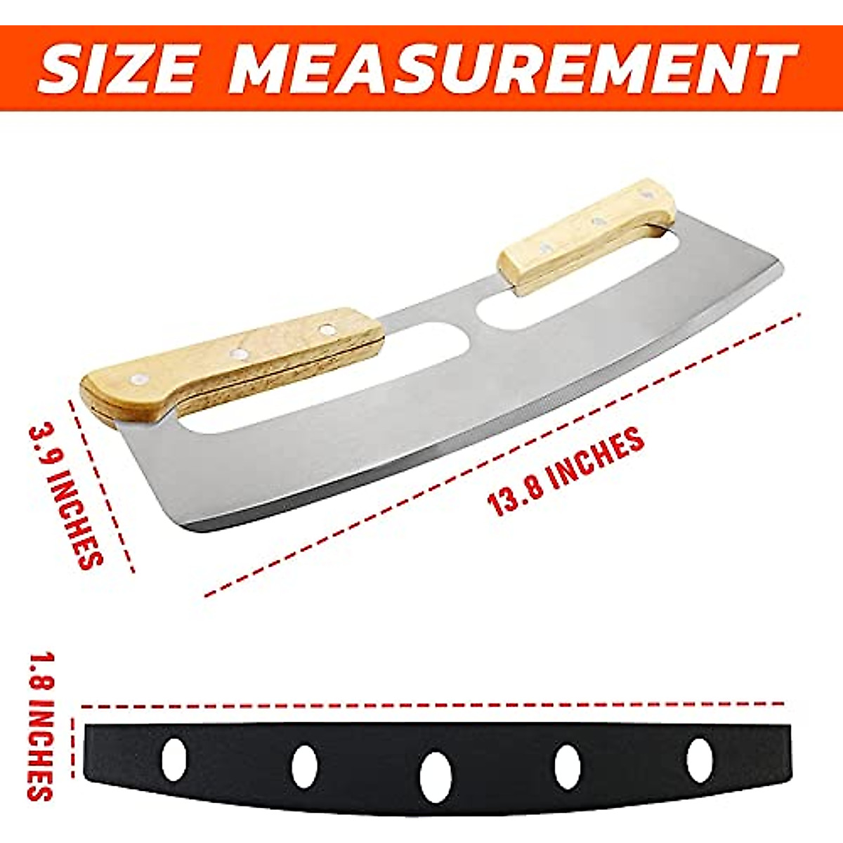 14 Inch Pizza Cutter, Mezzaluna Chopper, Mezzaluna Salad Chopper, Pizza Cutter Rocker Knife With Wooden Handle, Large Pizza Knife Tool…