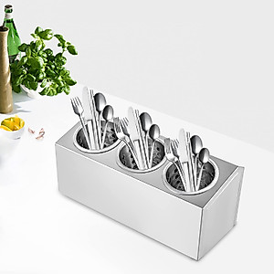 TFCFL Flatware Cylinder Holder,Commercial 3-Hole Stainless Steel Cylinder Flatware Silverware Utensil Holder Organizer Caddy 15.16x6.1x6.3inch,Silver (3-Hole)