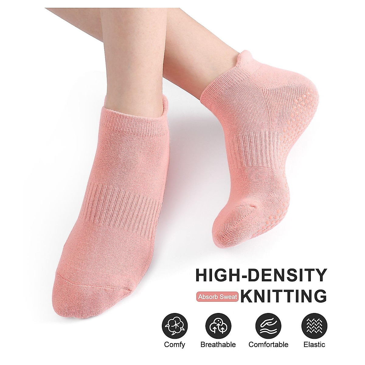 Grip Socks for Women Pilates Non Slip Socks Womens Pilates Socks with Grips for Women Grippers Socks No Slip Socks Women 3pair black red grey