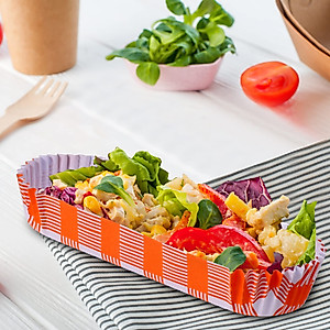 300Pcs Hot Dog Trays, 6'' Paper Food Trays Eco Friendly, Rectangular White Fluted Hot Dog Tray, Disposable Food Tray for Sandwiches and Hamburgers Hot Dog Cart Accessories