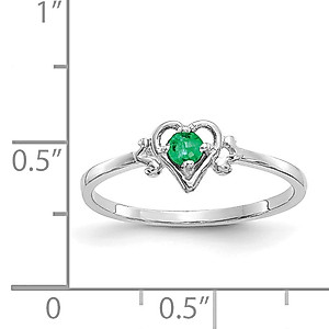 Jewelry Stores Network Emerald Round Heart May Birthstone Ring in Real 14k White Gold Size 7