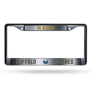 Rico Industries Buffalo Sabres NHL Premium Zinc Alloy License Plate Frame - 2 Screw Hole Tag Holder - Team Cheer with Black Background and Team Colors Complement Any Color Truck, SUV, Car