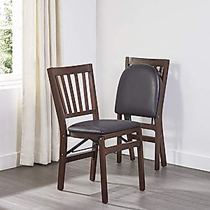 MECO Stakmore Wood Fabric Upholstered Seat Folding Chair Set, Espresso (2 Pack)