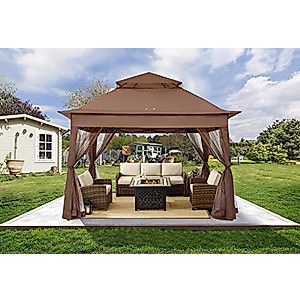 COOSHADE 11x11Ft Easy Pop Up Gazebo Tent Instant Outdoor Canopy Shelter with Mosquito Netting Walls(Brown)