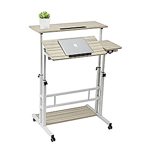 Hadulcet Mobile Standing Desk, Rolling Table Adjustable Computer Desk, Stand Up Laptop Desk Mobile Workstation for Home Office Classroom with Wheels, 31.49 x 23.6 in Beige
