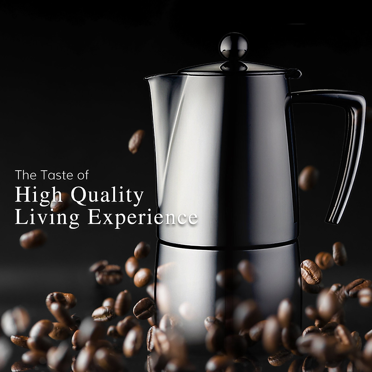 Minos Moka Pot Espresso Maker: Makes 6 Espresso Shots Suitable for Ceramic, Gas and Electric Stovetop - Stainless Steel With Flat Bottom and Heatproof Handle, Wear and Scratch-Resistant