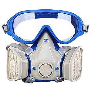 YungeEquipmentUS Reusable Full Facepiece Gas Mask with Safety Glass Respirator Mask Against Organic Vapors/Smells/Asbestos,Ideal for Painting,Polishing,Gas, Decoration, Welding, Blue