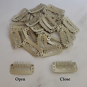 70PCS Kit U-Shape Snap Clips for Hair Extensions 6 Teeth Metal Wig Clips Blonde Hair Weave Thread Needle Kit with Curved Needles T Pins Needle Threader Thimble,Beige