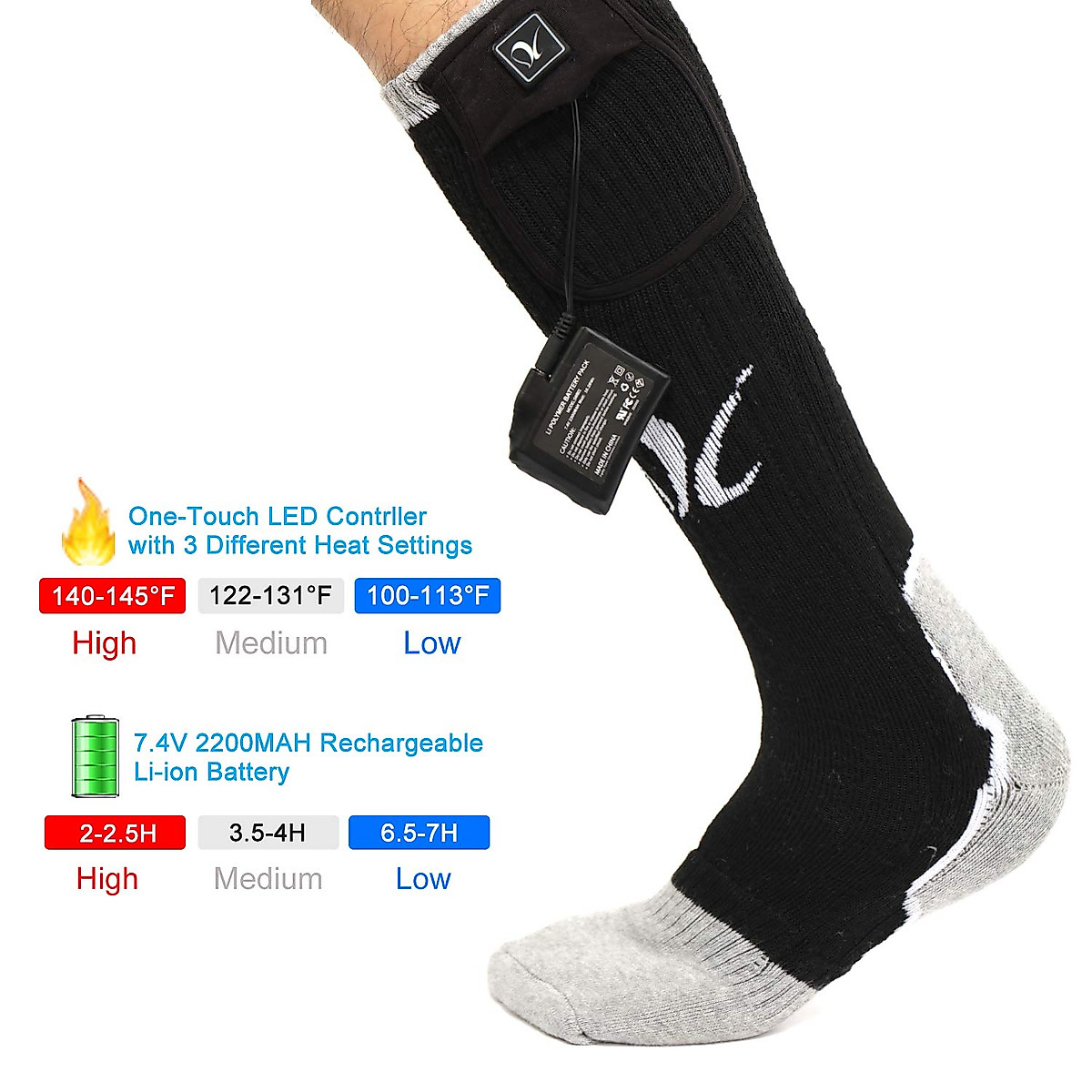 Rechargeable 7.4V 2200mAh Lithium Polymer Batteries for Heated Gloves Socks Jacket Cloths Pack of 2