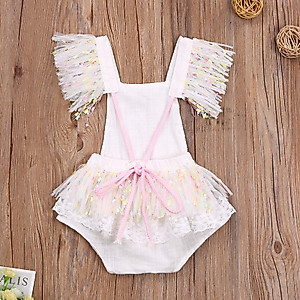 Yonune Newborn Infant Baby Girl Romper Bodysuit Jumpsuit Outfits Lace Romper Ruffle Sleeveless Backless Tutu Dress Clothes