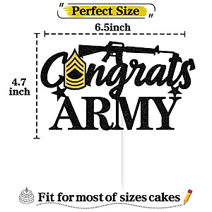 Black Glitter Congrats Army Cake Topper, Army Soldier Fighter Veteran's Day Cake Decorations, Airman Military Themed Graduation Retirement Party Decorations (E-8)