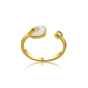 ZENN VERSE Brass Double Stone Finger Ring Eye-Catchy Ornament Beautiful Vintage Gem Crystal Ring Brings Charm Good looking Adjustable Finger Ring