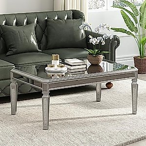 Kootlena Contemporary 35" Glass Mirrored Coffee Table with Adjustable Legs, Easy Assembly Cocktail Table with Sturdy Design, Luxury Center Coffee Table for Living Room