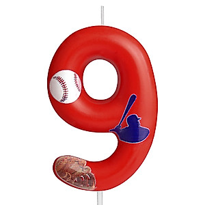 Hongplus Baseball Birthday 9th Candles Number 9 Candle Cake Topper Cupcake Toppers Red Baseball Party Decorations Happy 9th Birthday Cake Decorations for Boys Girls Kids Baseball Party Supplies