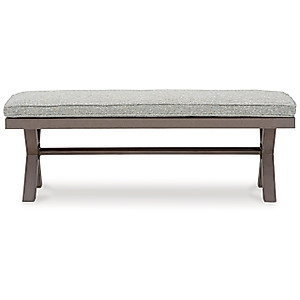 Signature Design by Ashley Hillside Barn Casual 54" Outdoor Dining Bench with Cushion, Light Brown & Light Gray