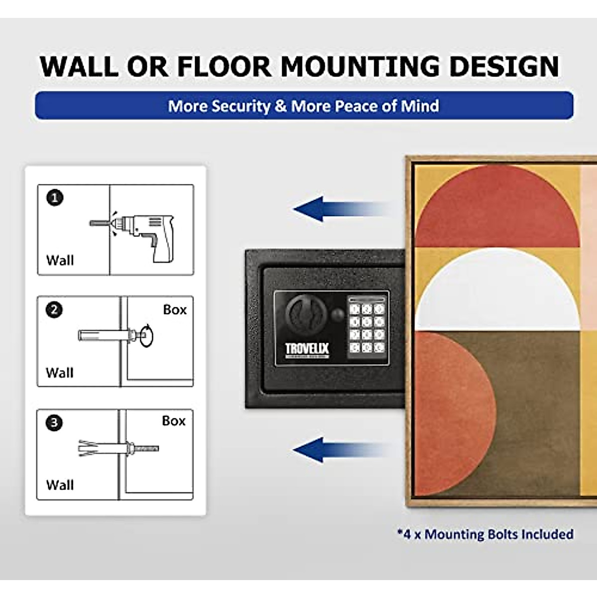 Trovelix Safe Box for Home Safe (0.4 Cubic Feet) with Fireproof Bag and Light, Fireproof Safe for Money Lock Box with Keypad and Key, Money Safe for Cash Saving, Personal Safe Box for Money