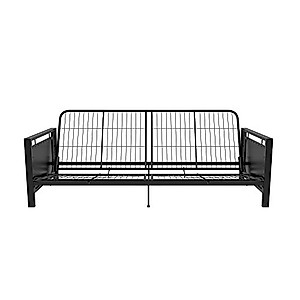 DHP Henley Metal Arm Futon Frame, Industrial Loft Design, Converts to Sleeper, Black Sturdy Metal