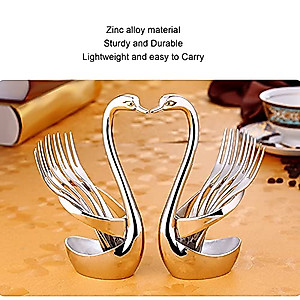 Creative Dinnerware Set, Decorative Swan Base Holder with 5 Forks or 5 Spoons for Coffee, Fruit,Dessert, Zinc Alloy Tableware Mirror Polished Spoon Fork Set (5 Spoons)