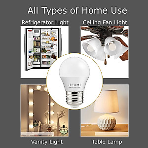 J.LUMI A15 LED Bulbs 5W, 3000K Soft White, A15/G45 Shape Small Bulbs, E26 Medium Base, for table lamps, refrigerators, ceiling fans, NOT DIMMABLE (4 Count)