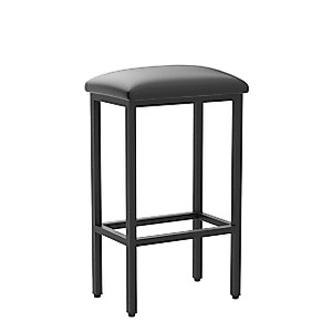 MAHANCRIS Bar Stools, Set of 2 PU Upholstered Breakfast Stools, 2-Piece Bar Chairs, 26.8-Inch Height, Rectangular Industrial Bar Stools, for Dining Room, Kitchen, Counter Bar, Black BAHB01R01